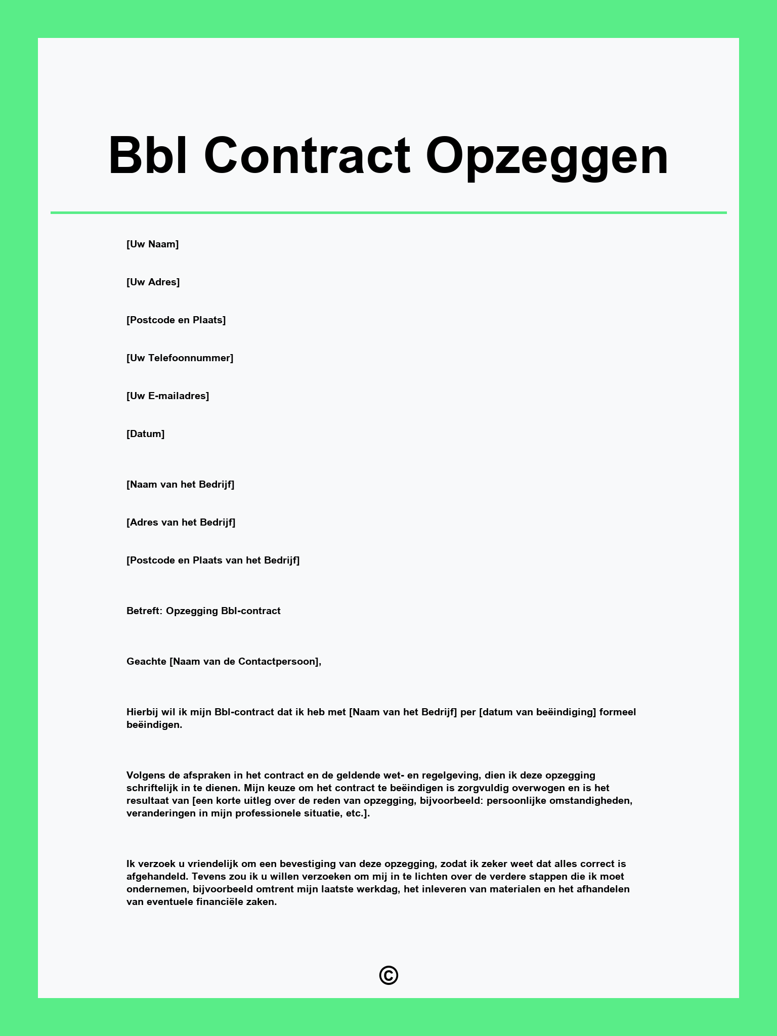 Bbl Contract Opzeggen - Voorbeeld