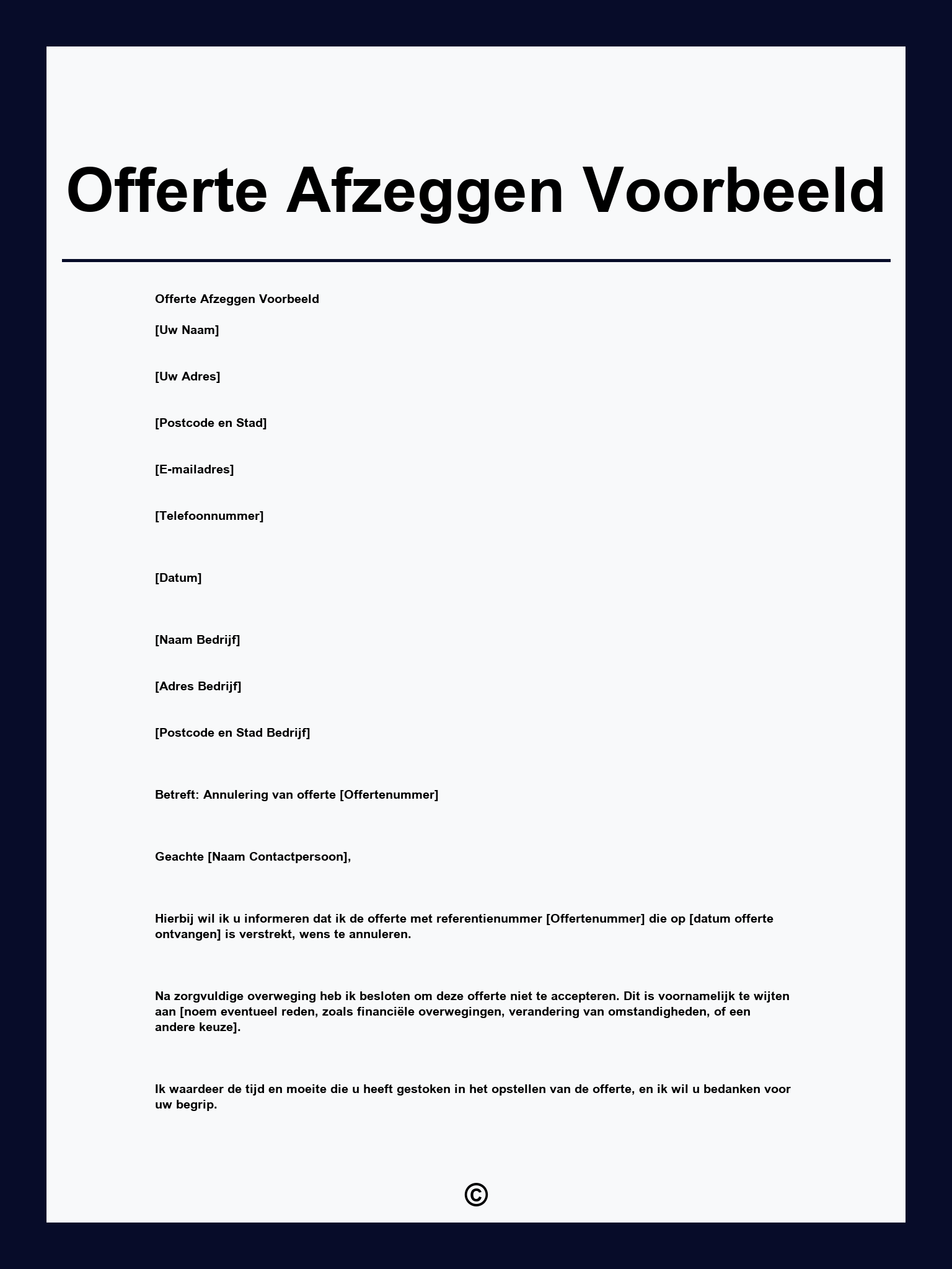 Offerte Afzeggen Voorbeeld