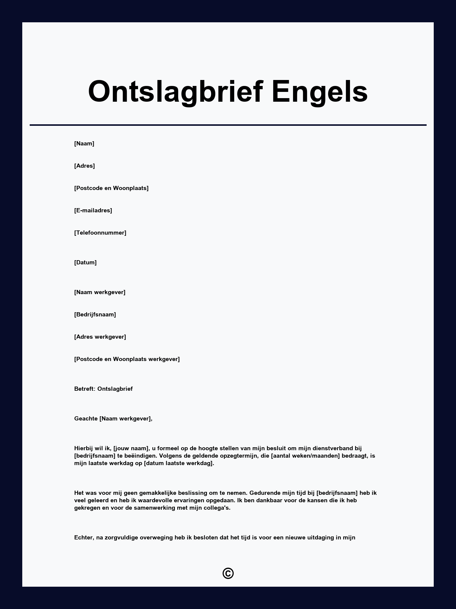 Ontslagbrief Engels - Voorbeeld