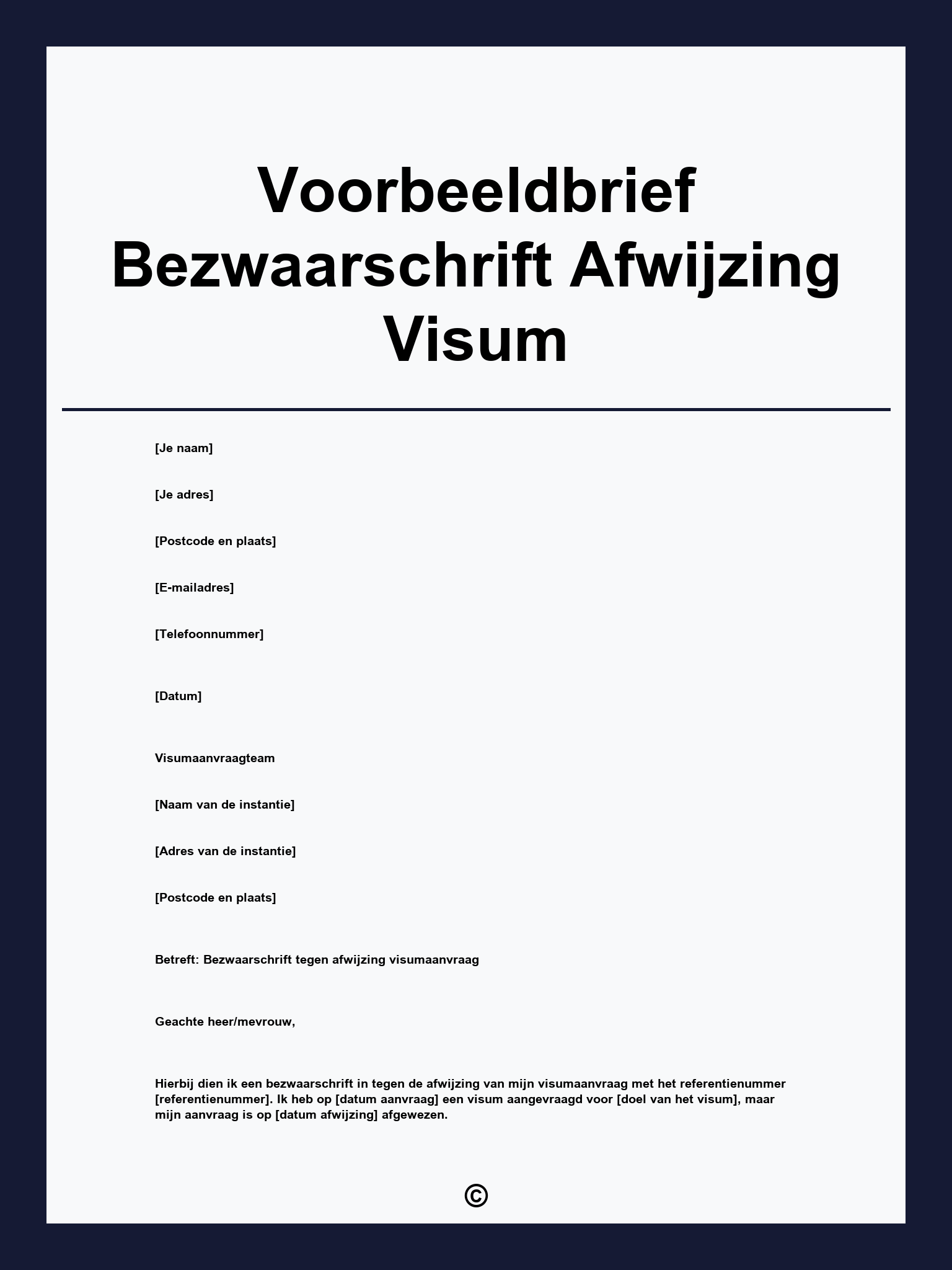 Voorbeeldbrief Bezwaarschrift Afwijzing Visum